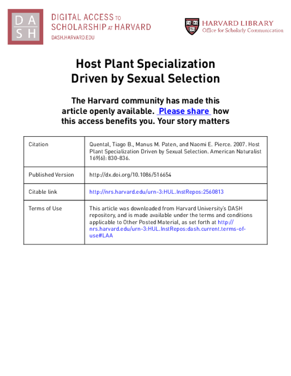 (PDF) Host Plant Specialization Driven by Sexual Selection