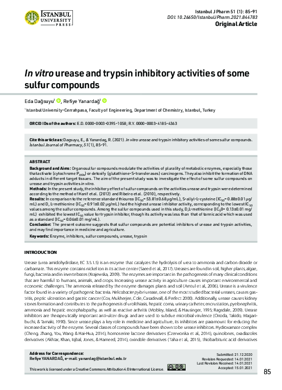 (PDF) In vitro urease and trypsin inhibitory activities of some sulfur ...