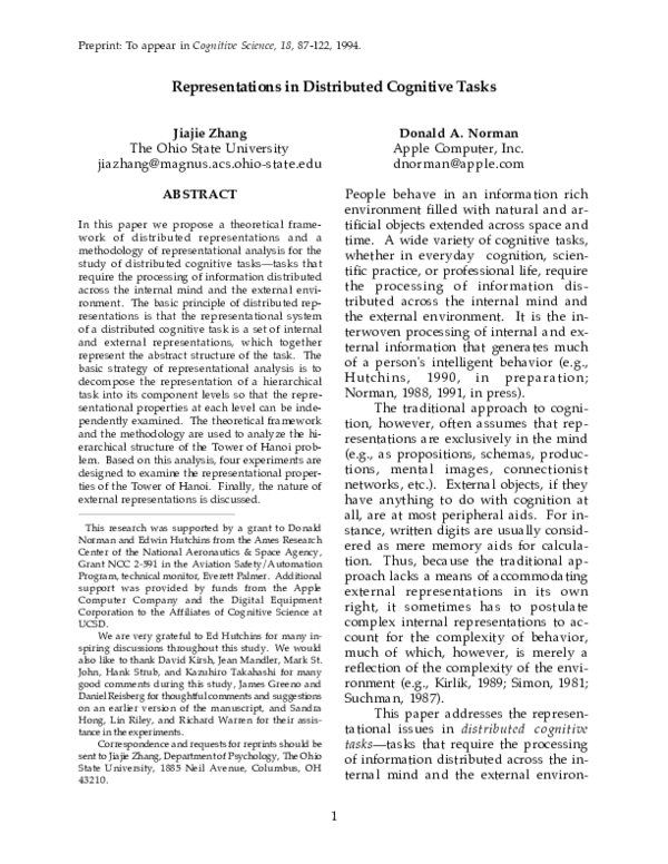 (PDF) Representations in Distributed Cognitive Tasks | Don Norman - Academia.edu