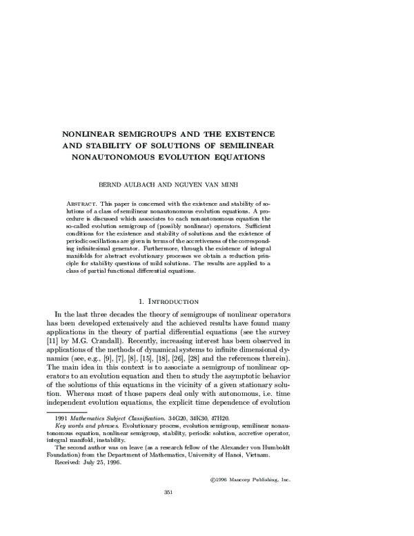 (PDF) Nonlinear semigroups and the existence and stability of solutions ...