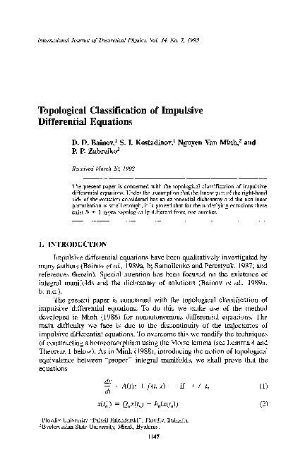 (PDF) Topological classification of impulsive differential equations