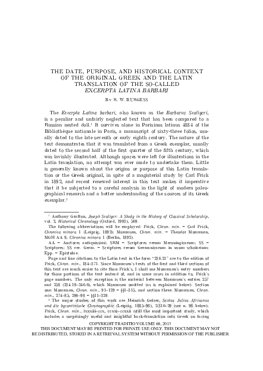 (PDF) The Date, Purpose, and Historical Context of the Original Greek ...