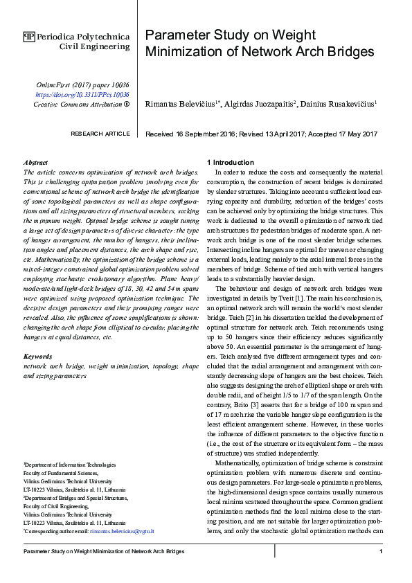 (PDF) Parameter Study on Weight Minimization of Network Arch Bridges