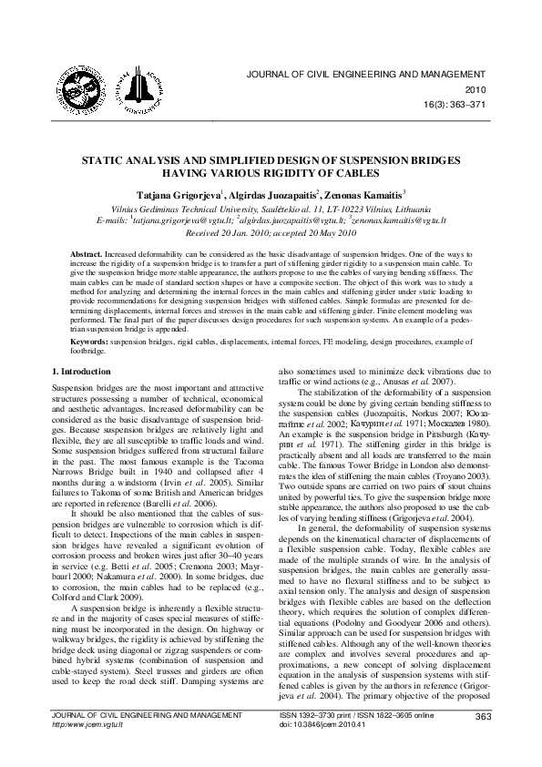 (PDF) Static Analysis and Simplified Design of Suspension Bridges ...