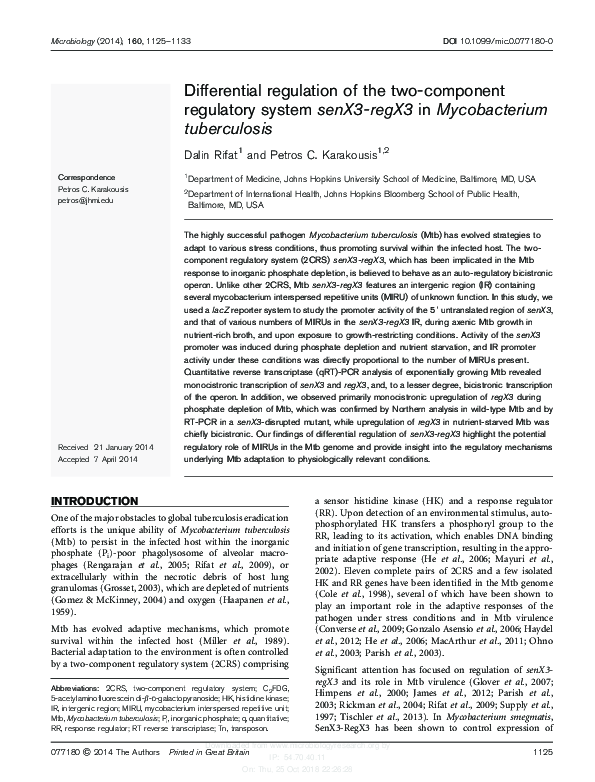 (PDF) Differential regulation of the two-component regulatory system ...