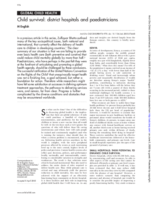 (PDF) Child survival: district hospitals and paediatricians