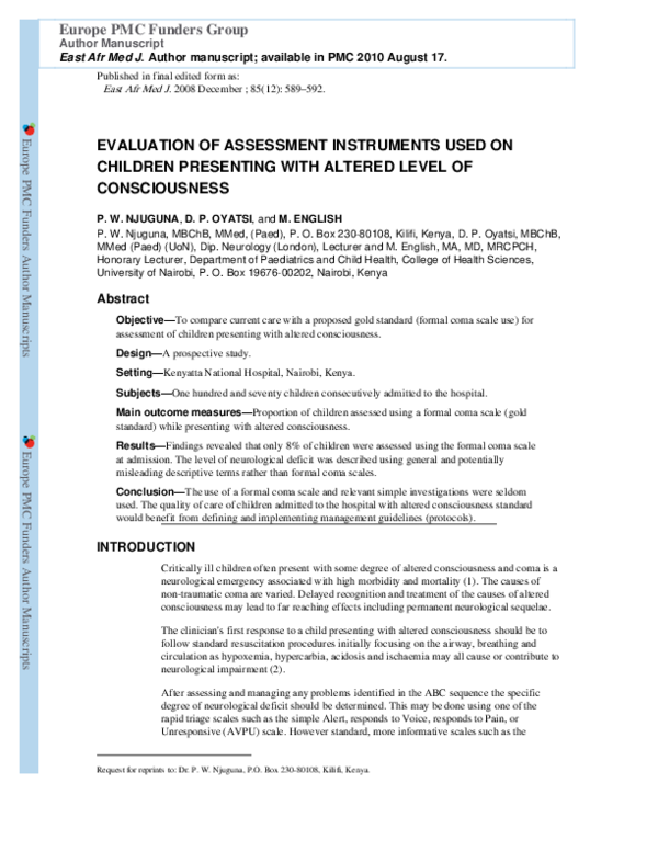 (PDF) Evaluation of assessment instruments used on children presenting ...