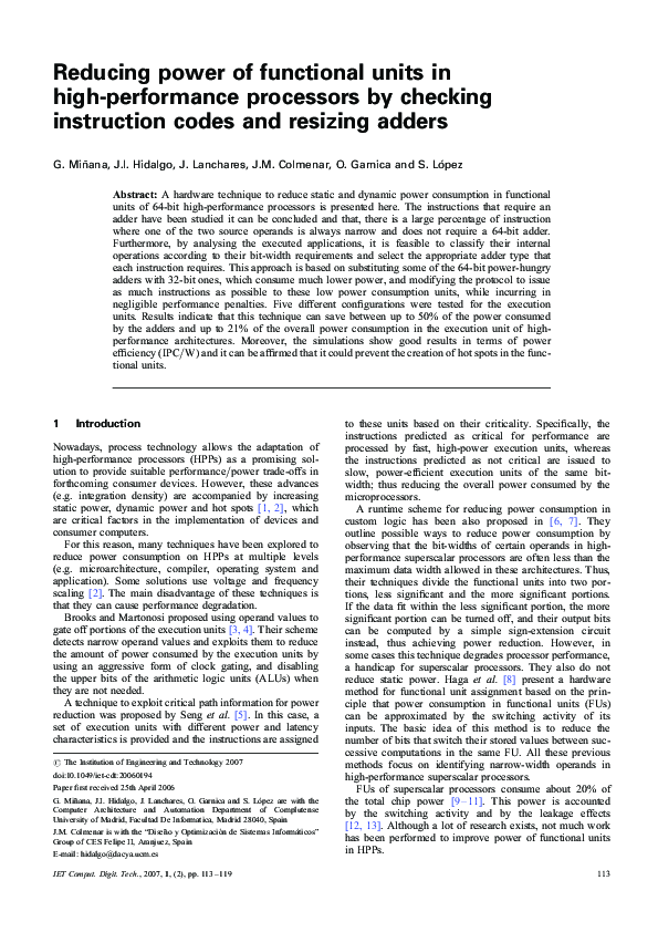 (PDF) Reducing power of functional units in high-performance processors by checking instruction ...