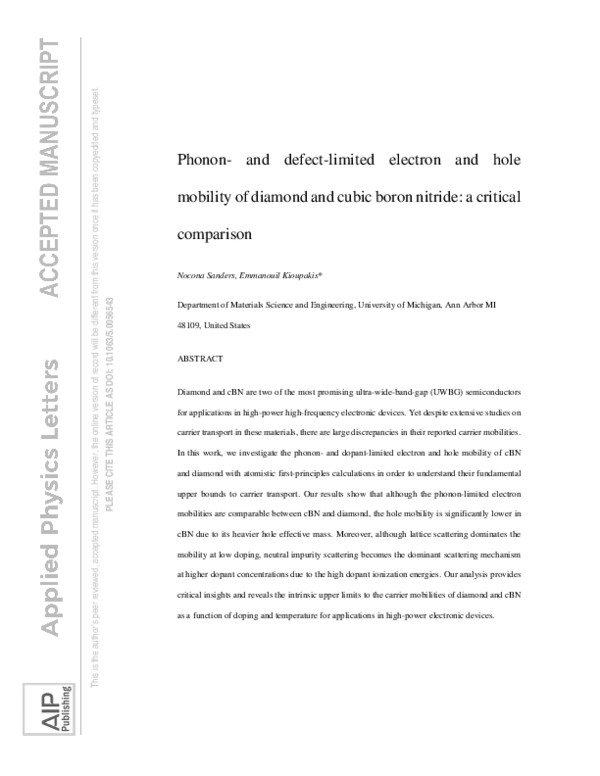 (PDF) Phonon- and defect-limited electron and hole mobility of diamond ...