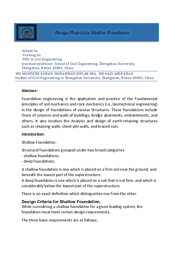 Design Project for Shallow Foundation