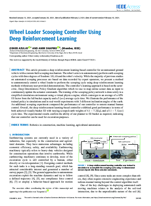 (PDF) Wheel Loader Scooping Controller Using Deep Reinforcement Learning