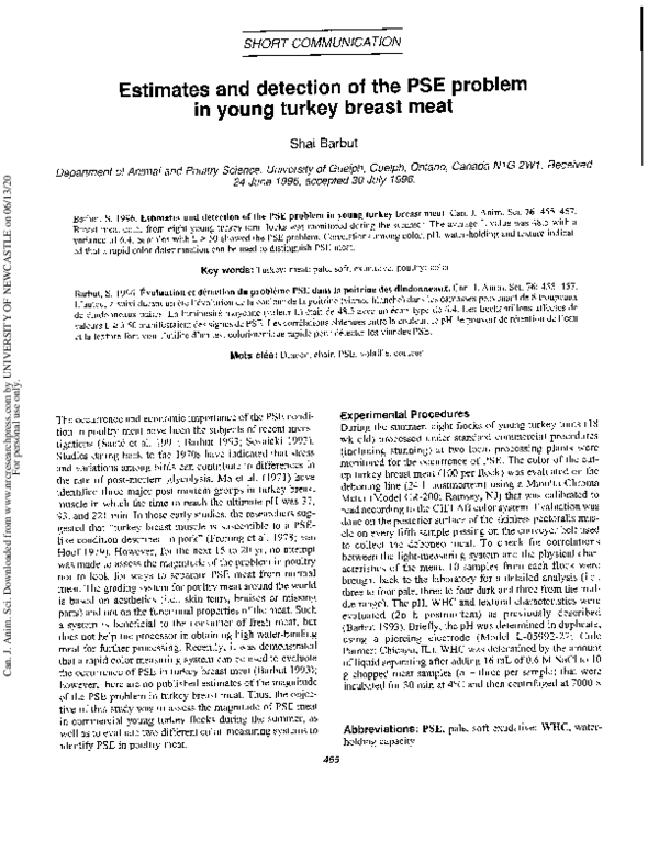 (PDF) Estimates and detection of the PSE problem in young turkey breast ...