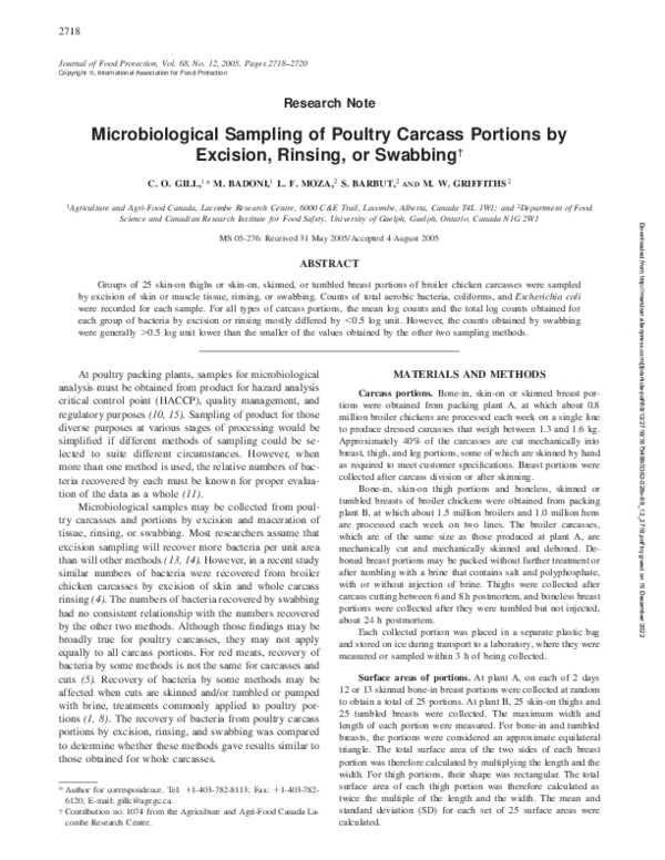 (PDF) Microbiological Sampling of Poultry Carcass Portions by Excision ...