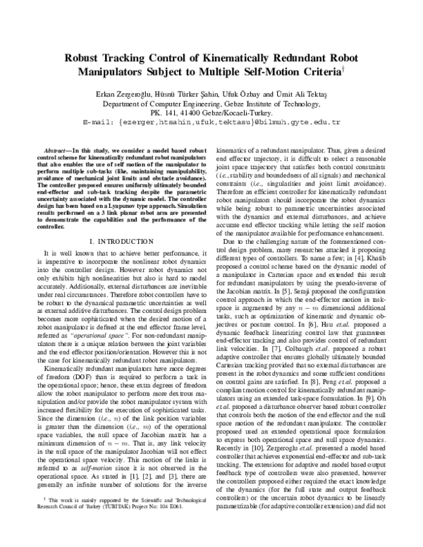 (PDF) Robust tracking control of kinematically redundant robot manipulators subject to multiple ...