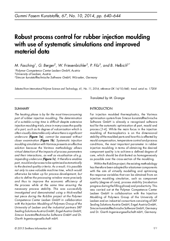 (PDF) Robust Process Control for Rubber Injection Moulding with Use of ...