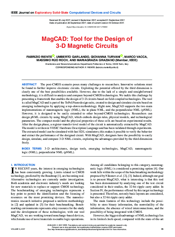(PDF) MagCAD: Tool for the Design of 3-D Magnetic Circuits