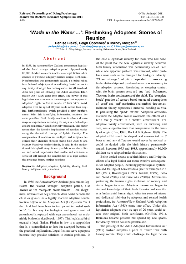 (PDF) Wade in the Water …’: Rethinking Adoptees’ Stories of Reunion