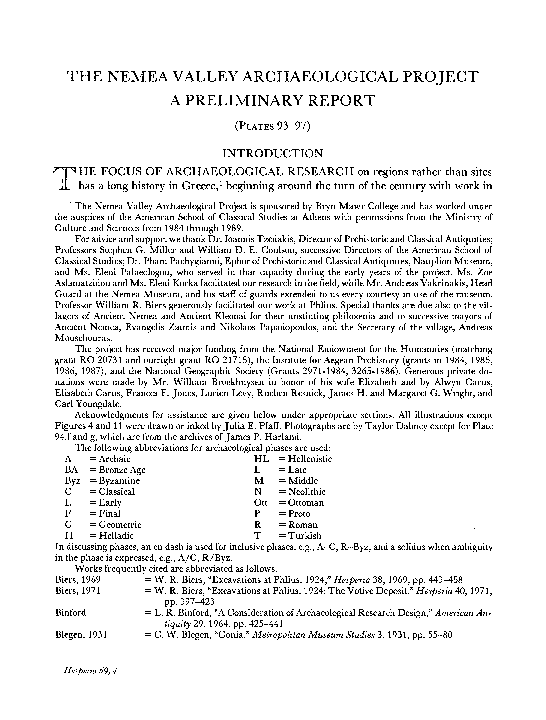 (PDF) THE NEMEA VALLEY ARCHAEOLOGICAL PROJECT A PRELIMINARY REPORT