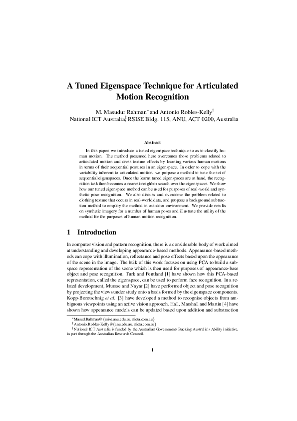 (PDF) A Tuned Eigenspace Technique for Articulated Motion Recognition