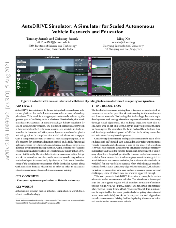 (PDF) AutoDRIVE Simulator: A Simulator for Scaled Autonomous Vehicle ...