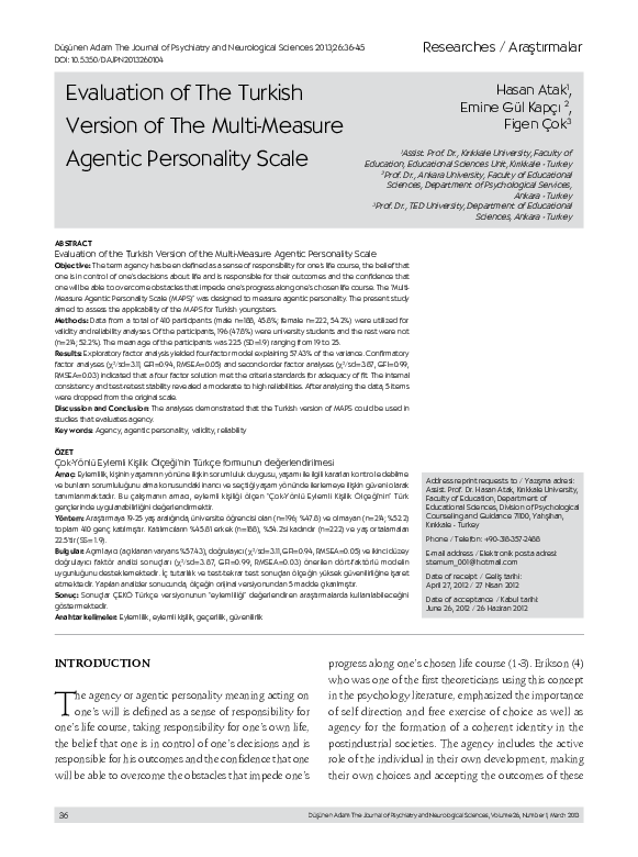 (PDF) Çok-Yönlü Eylemli Kişilik Ölçeği’nin Türkçe’ye Uyarlanması ...
