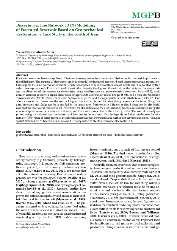 (PDF) Discrete Fracture Network (DFN) Modelling of Fractured Reservoir Based on Geomechanical ...