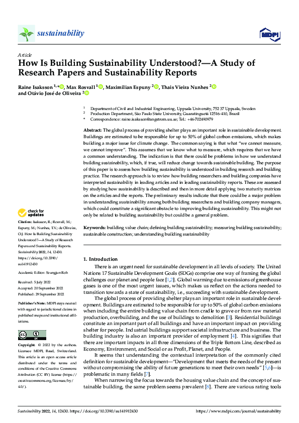 (PDF) How Is Building Sustainability Understood?—A Study of Research ...
