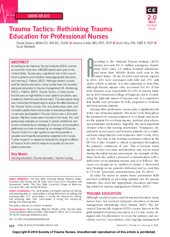 (PDF) Trauma Tactics: Rethinking Trauma Education for Professional Nurses