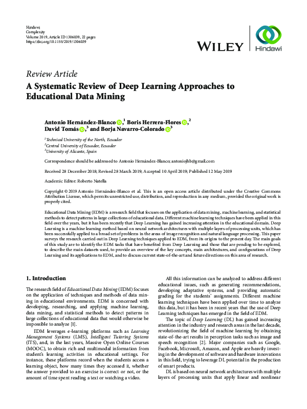 Pdf A Systematic Review Of Deep Learning Approaches To Educational Data Mining