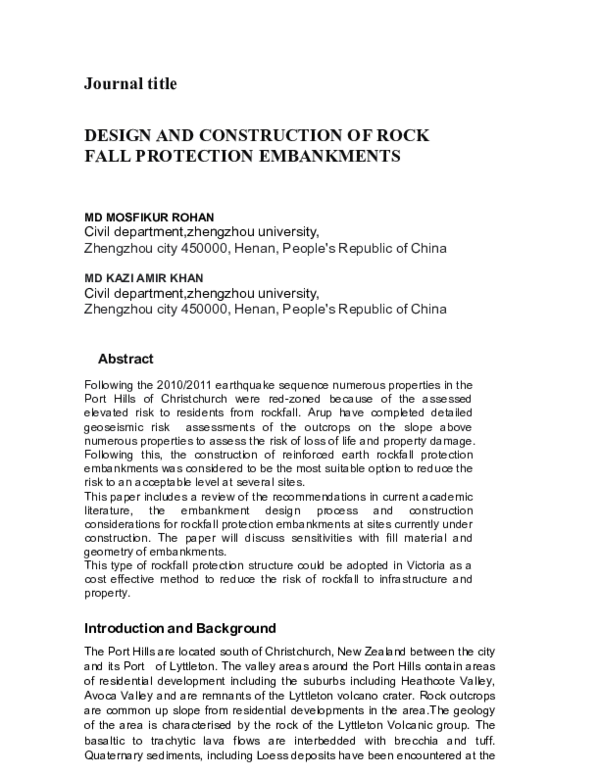 (PDF) Journal title DESIGN AND CONSTRUCTION OF ROCK FALL PROTECTION ...