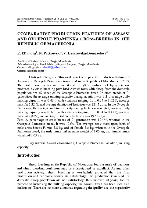 (PDF) Comparative Production Features of Awassi and Ovcepole Pramenka ...