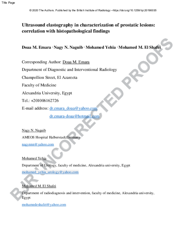 (PDF) Ultrasound elastography in characterization of prostatic lesions ...