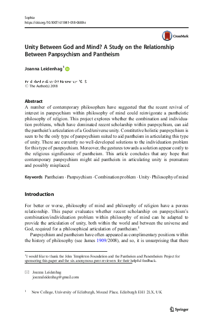 (PDF) Pantheism as Panpsychism