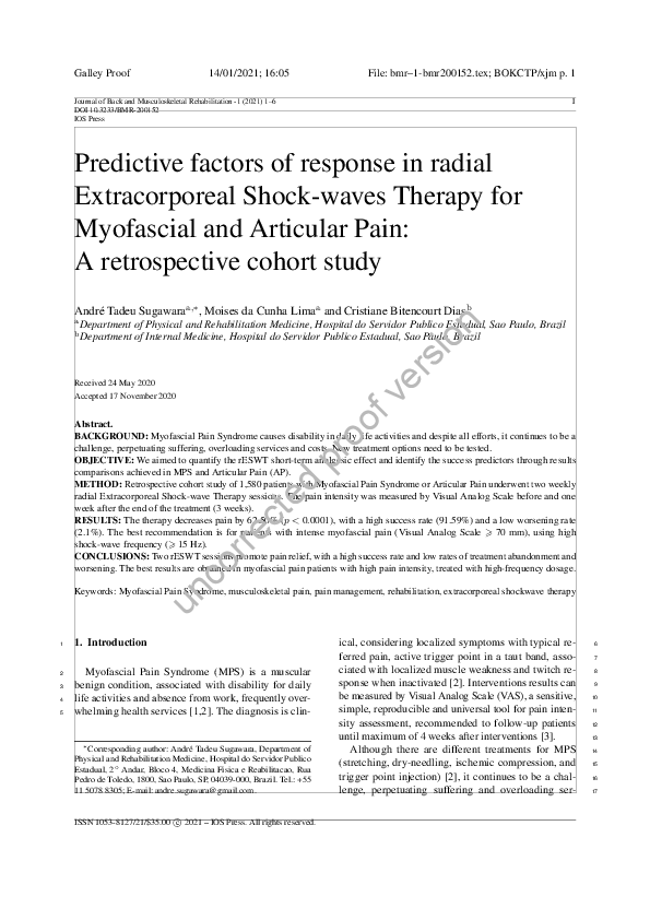 (PDF) Predictive factors of response in radial Extracorporeal Shock ...