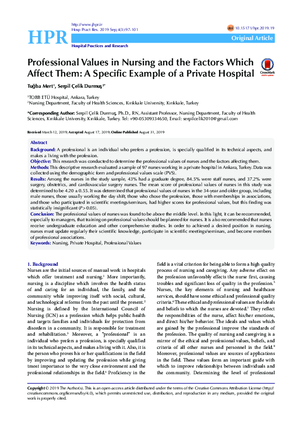 (PDF) Professional Values in Nursing and the Factors Which Affect Them ...