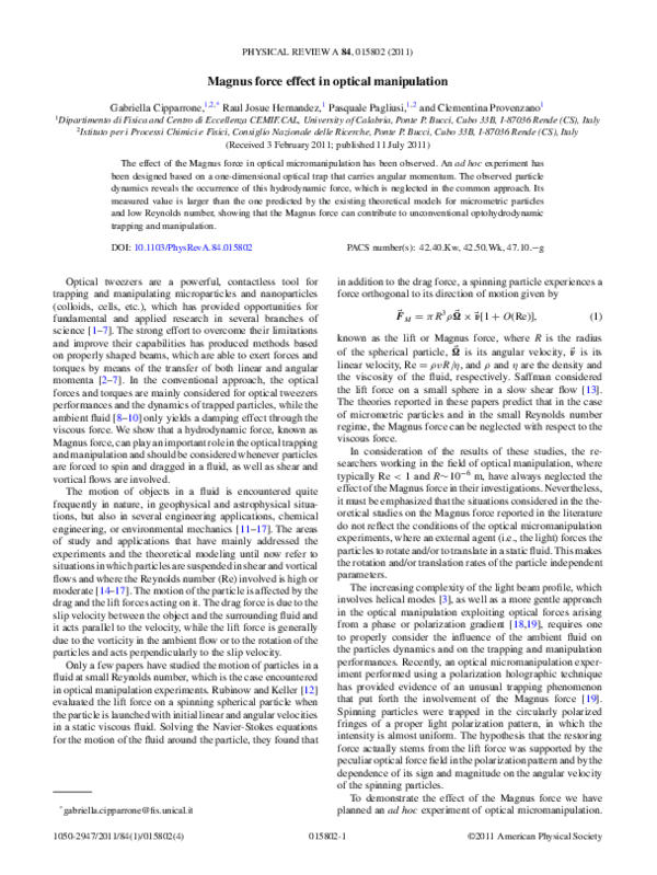 (PDF) Magnus force effect in optical manipulation