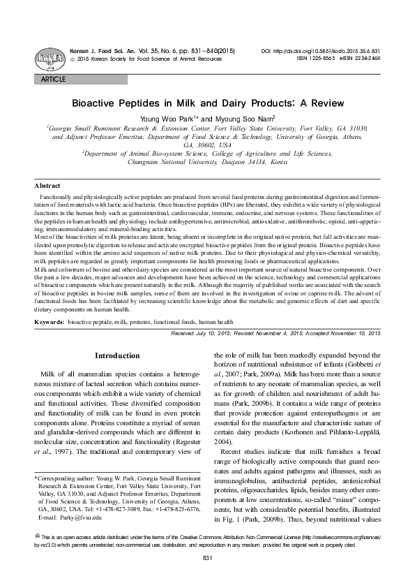 (PDF) Bioactive Peptides in Milk and Dairy Products: A Review