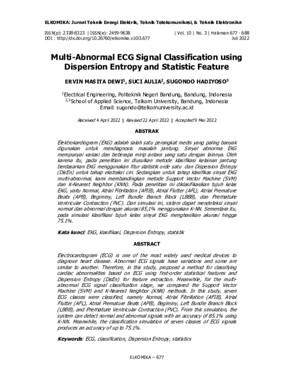 (PDF) Multi-Abnormal ECG Signal Classification using Dispersion Entropy and Statistic Feature