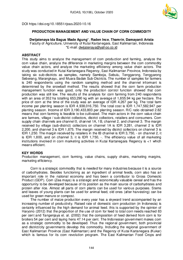 (PDF) Production Management and Value Chain of Corn Commodity