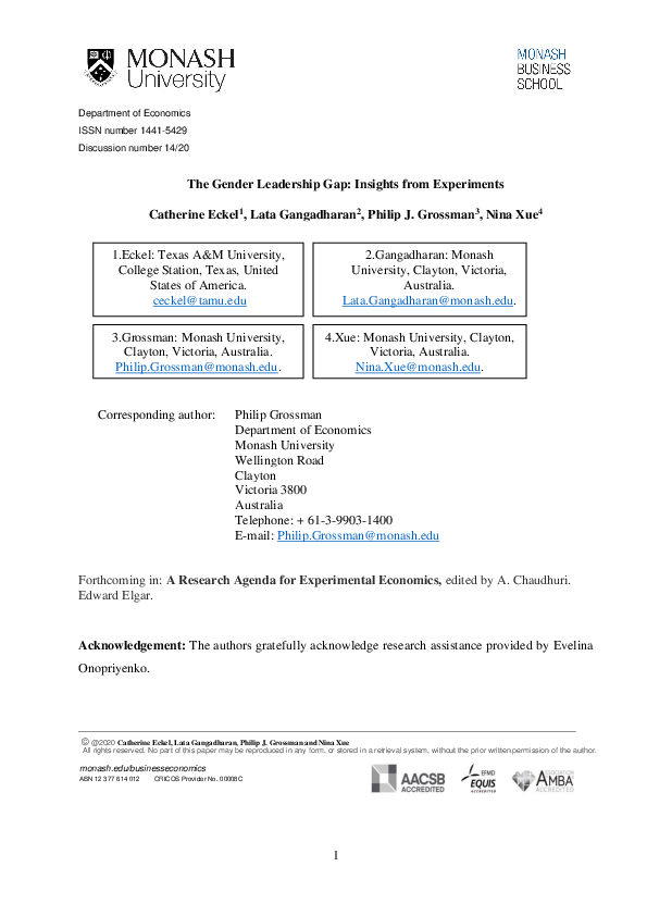 (PDF) The gender leadership gap: insights from experiments