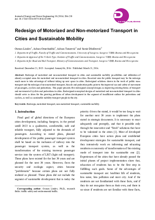 (PDF) Redesign of Motorized and Non-motorized Transport in Cities and ...
