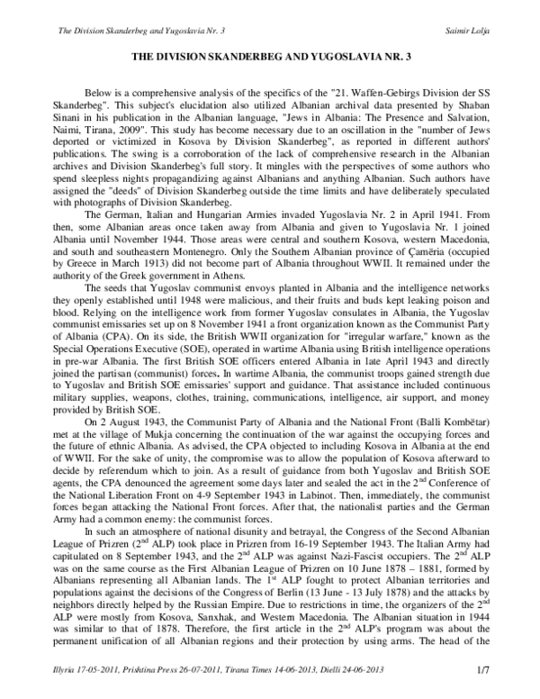 (PDF) The Division Skanderbeg and Yugoslavia Nr.3