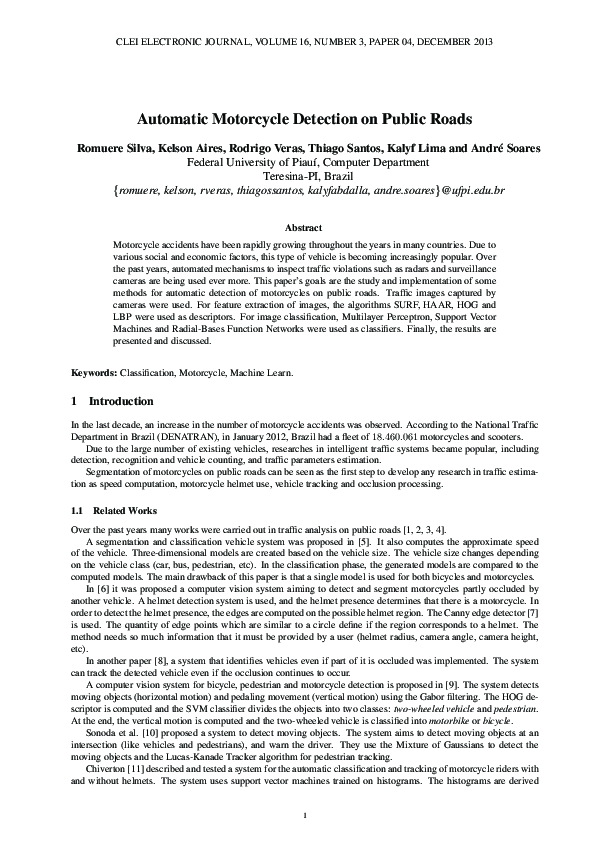 Pdf Automatic Motorcycle Detection On Public Roads