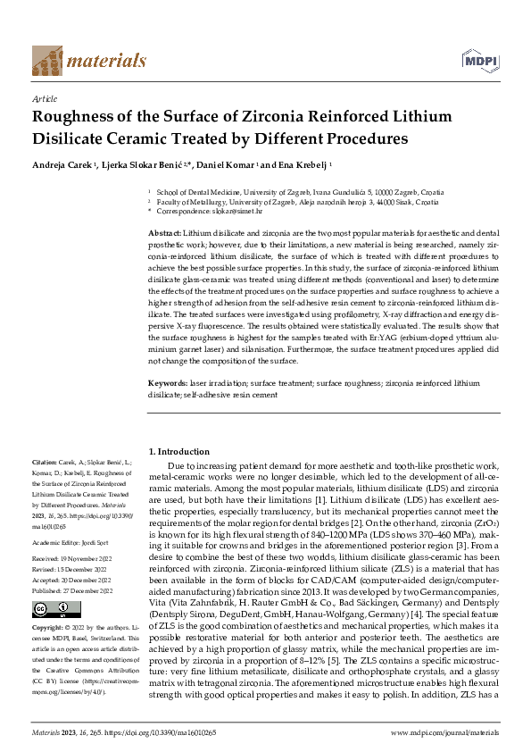 (PDF) Roughness of the Surface of Zirconia Reinforced Lithium ...