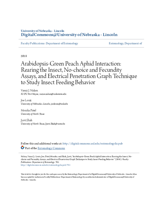 (PDF) Arabidopsis-Green Peach Aphid Interaction: Rearing the Insect, No ...