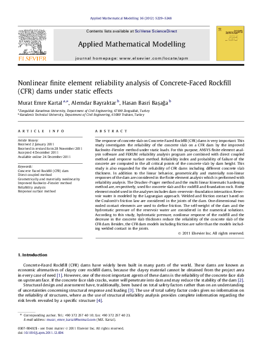 (PDF) Nonlinear finite element reliability analysis of Concrete-Faced Rockfill (CFR) dams under ...