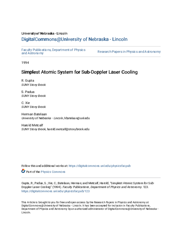 (PDF) Simplest atomic system for sub-Doppler laser cooling