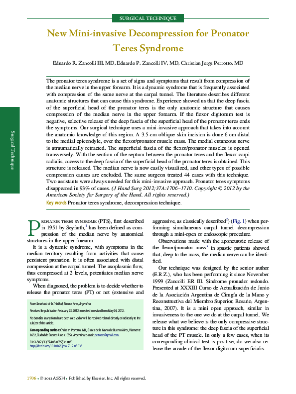 (PDF) New Mini-invasive Decompression for Pronator Teres Syndrome ...