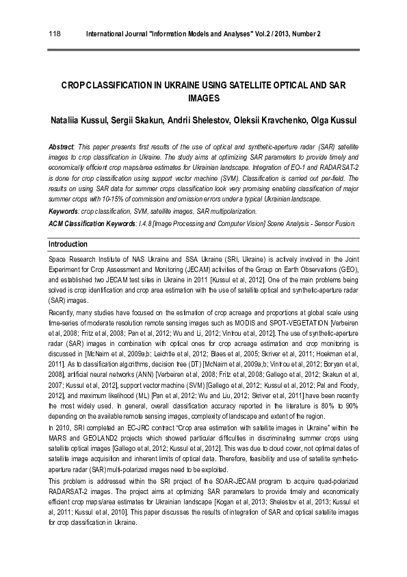 (PDF) Crop Classification in Ukraine Using Satellite Optical and SAR Images