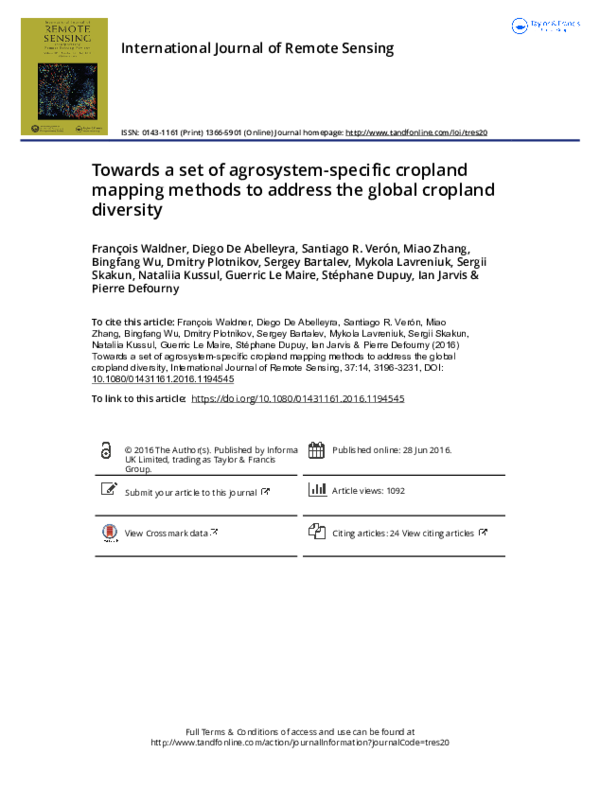 (PDF) Towards a set of agrosystem-specific cropland mapping methods to ...